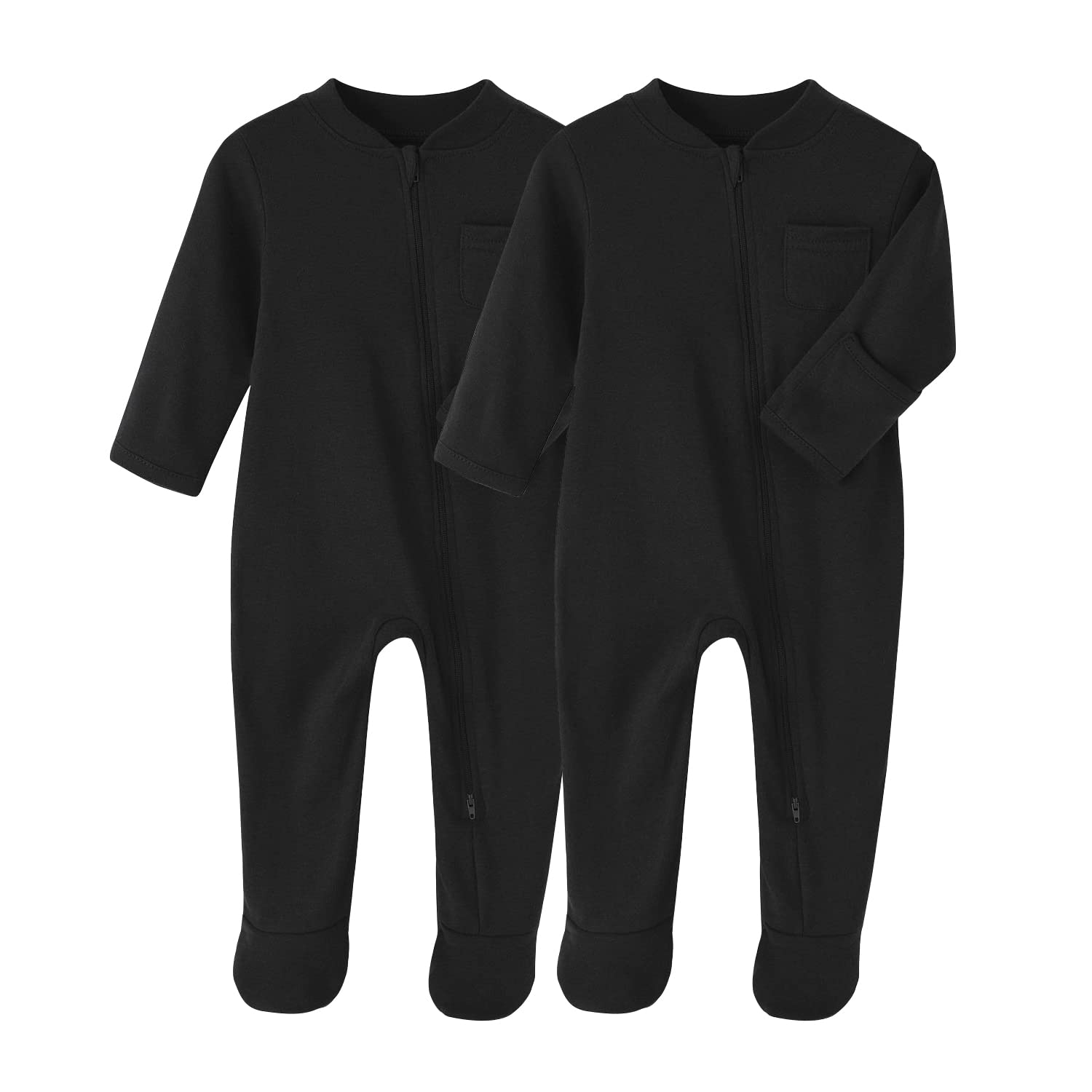 GLEAMING GRAIN Baby Boys Sleep and Play Black 12 Months Baby Cotton Sleeper Zip Front Footed Pajamas Black 9-12 Months 2PCS