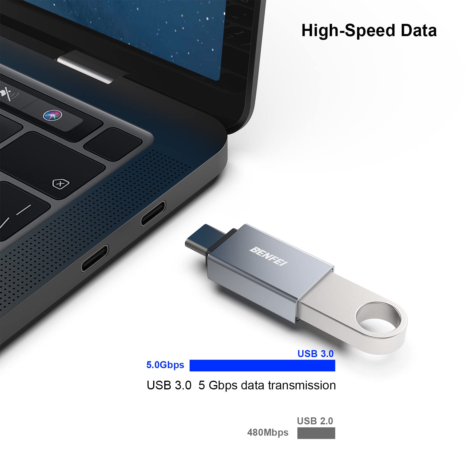BENFEI USB C to USB 3.0 Adapter, 3 Pack USB C to A Male to Female Adapter Compatible with iPhone 15 Pro/Max, MacBook Pro/Air 2023, iPad Pro, iMac, S23, XPS 17, Surface Book 3 and More - Gray