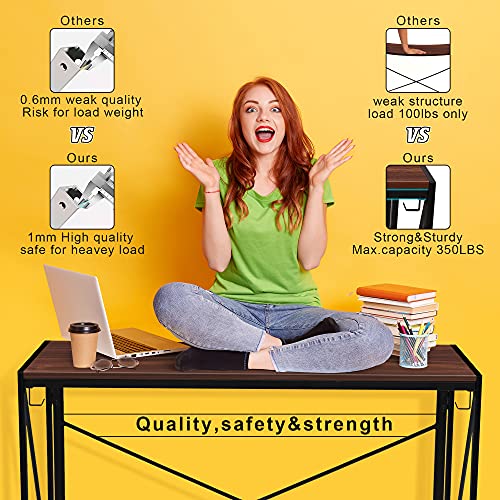 40 Inch Work Desk,Portable Folding Computer Desk,Home Office Desk,Study Writing Table,Gaming Desk Office Desk,Waterproof desk top, Easy Assemble Sturdy Home Office Table with Headphone Hook-BrownBrown