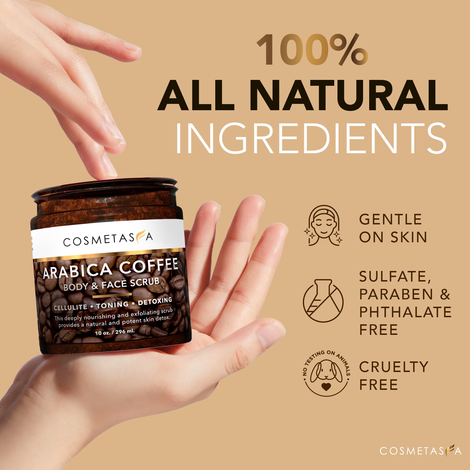 Cosmetasa Organic Arabica Coffee Scrub Bundle with Exfoliating Gloves - 2 in 1 Coffee Face Scrub + Coffee Exfoliating Body Scrub for Women & Men - Natural Coffee Scrub Body Exfoliator for Cellulite