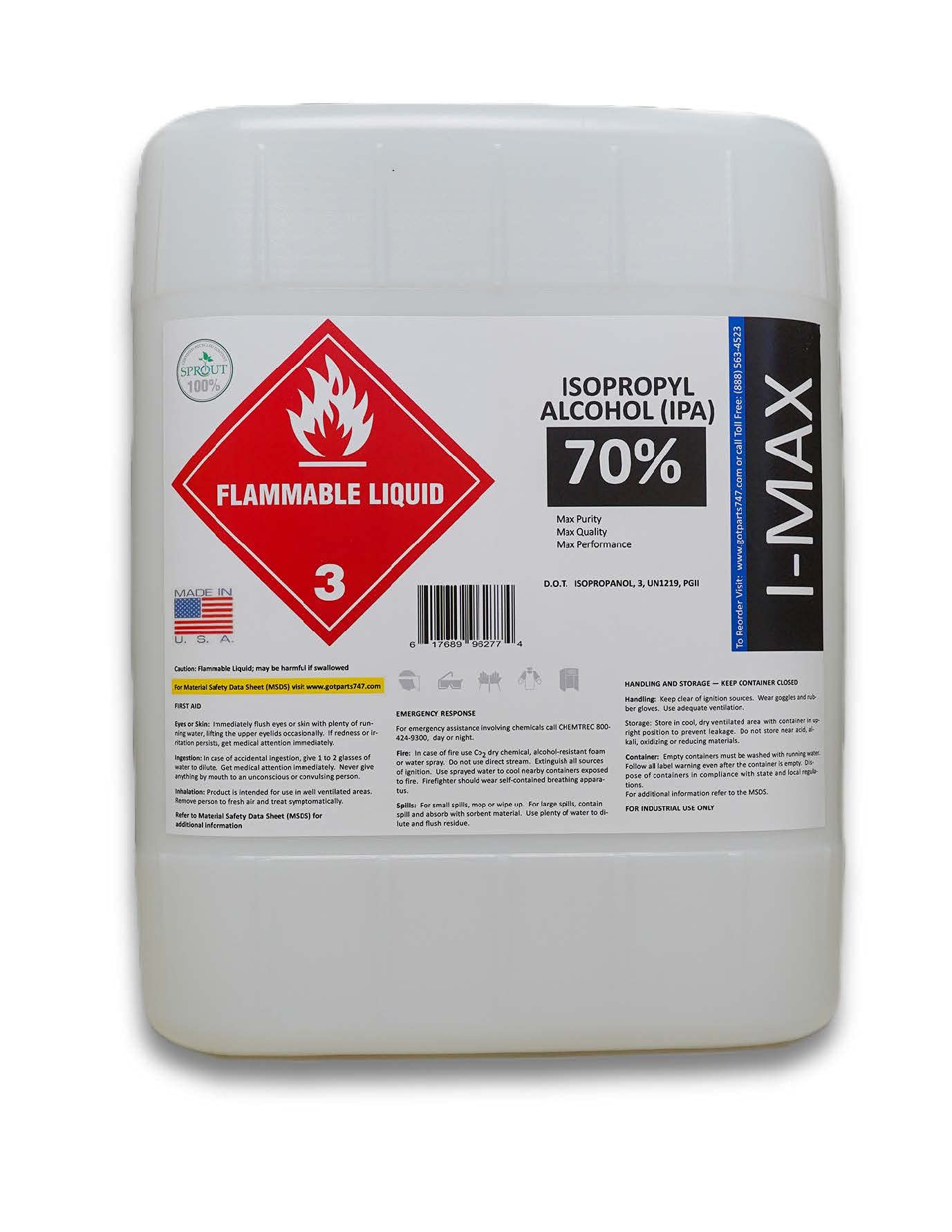 Isopropyl Alcohol 70% - 5 Gallons of High Purity IPA - Made in USA - HDPE Pail