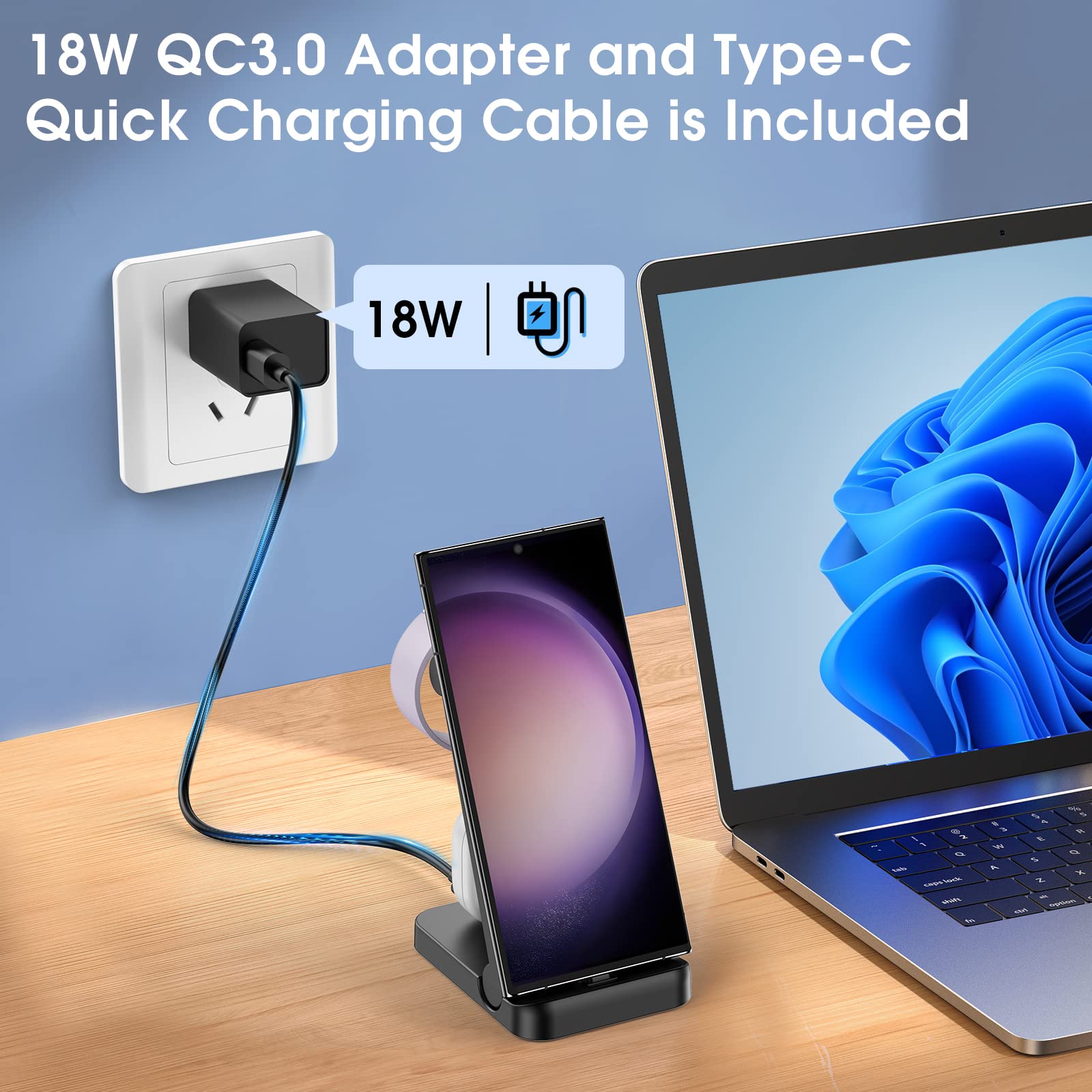 2023 Charging Station/Stand for Samsung/Android Multi Devices, Foldable Travel Fast Charger Pad for Samsung A54/A53/S23/S22/Note20/Z Fold, Buds, Wireless Charger for Galaxy Watch 6/5/4/3