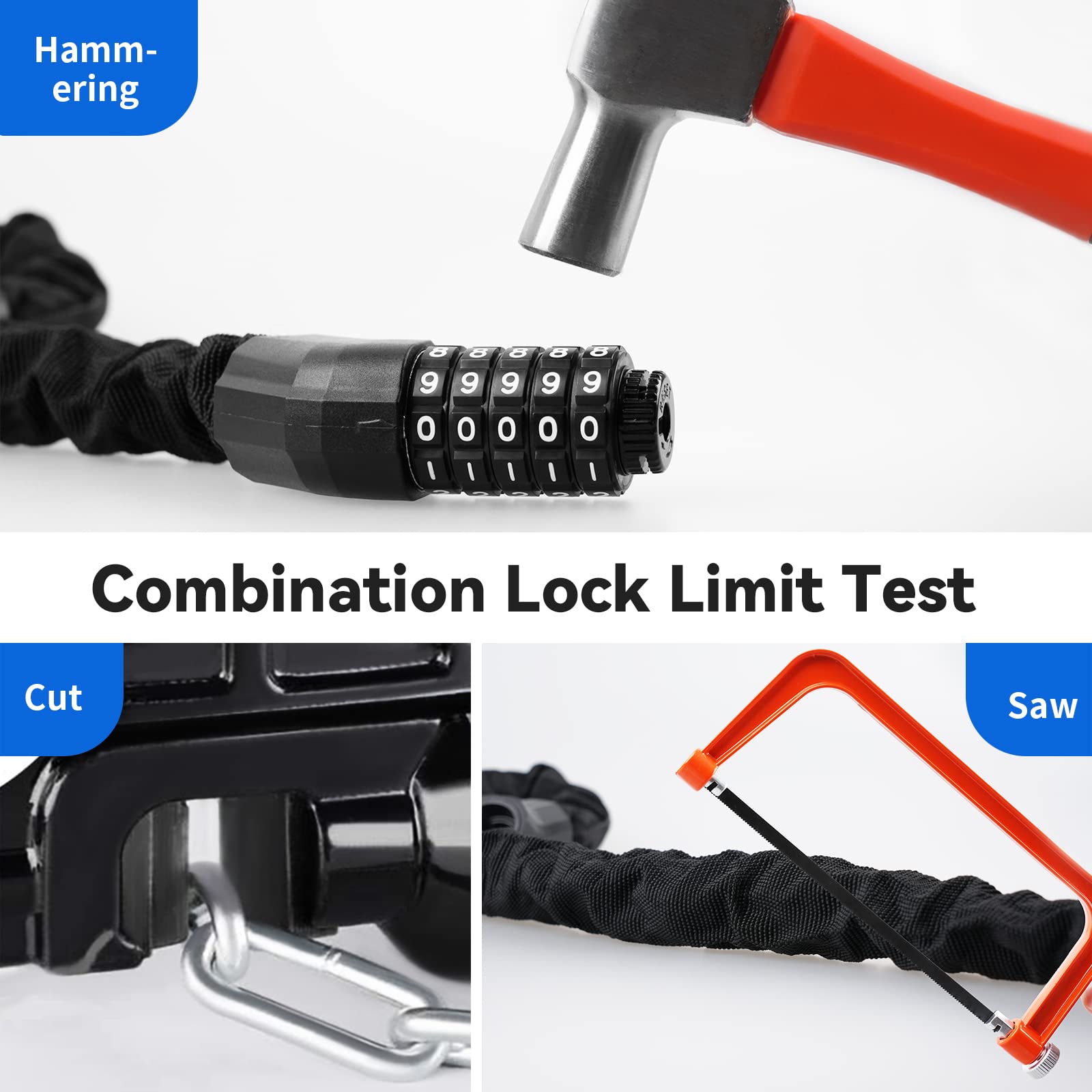 3.2FT Bike Chain Lock, 5-Digit Resettable Combination Code, Heavy Duty Anti Theft Bike Chain Lock, for Bicycles/Motorcycles/Scooters/Collapsible Doors, Black Color