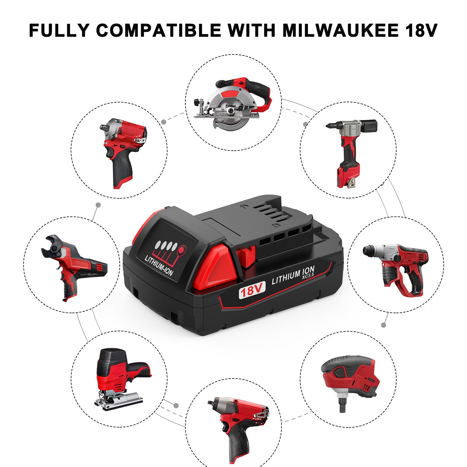 2Pack Replacement for m18 Battery Milwaukee 18V Lithium Starter Kit, 48-11-1815 48-11-1820 48-11-1828 18Volt Milwaukee M18 Battery XC + 48-59-1812 Charger for 18V Milwaukee M18 Battery