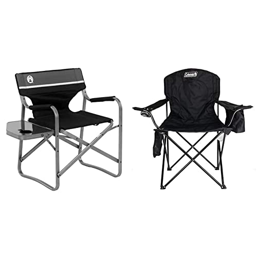 Coleman Camp Chair with Side Table | Folding Beach Chair & Camp Chair with 4-Can Cooler | Folding Beach Chair with Built in Drinks Cooler