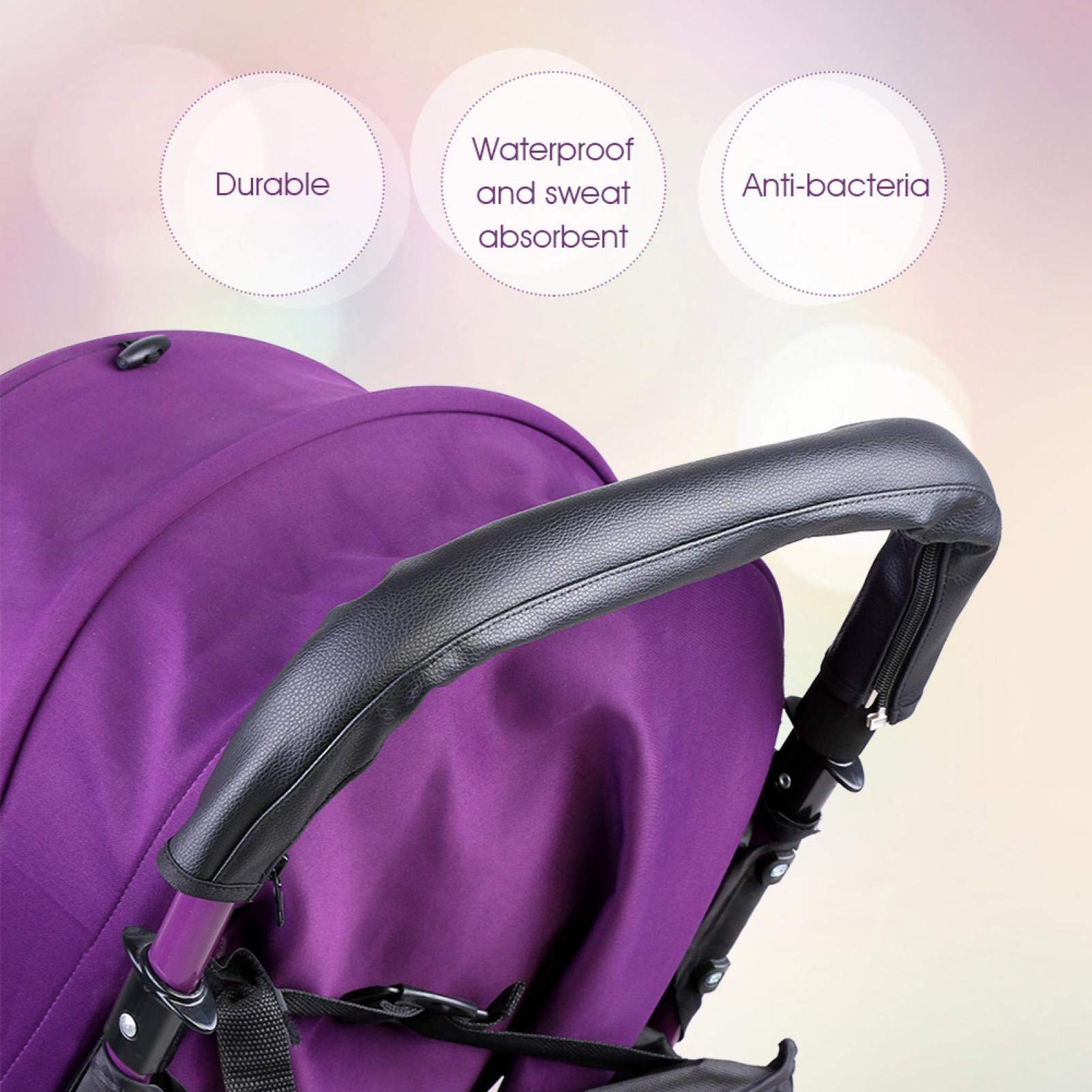GLOGLOW Baby Stroller Bar Cover, Baby Stroller Universal Armrest Handle Sleeve Cover PU Leather Stroller Handlebar Cover Infant Toddler Pram Bar Dust Proof Handle