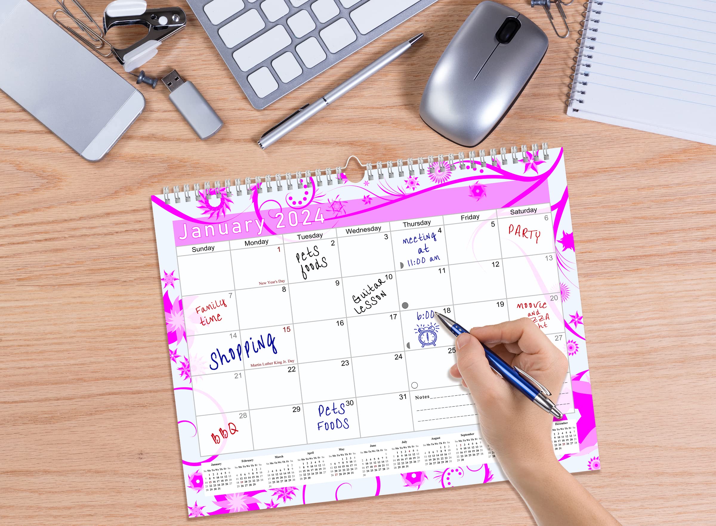 2024 Monthly Spiral-Bound Wall/Desk Calendar - 12 Months Desktop/Wall Blotter Calendar/Planner - (Edition #010)