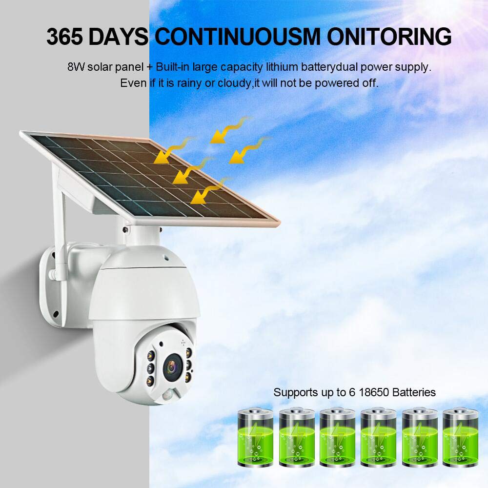 3G/4G LTE Outdoor Solar Powered Cellular Security Camera PIR Motion Recording Pan Tilt 360°View Spotlight Two-Way Audio IP65 Weatherproof 1080P Night Vision AT-S600