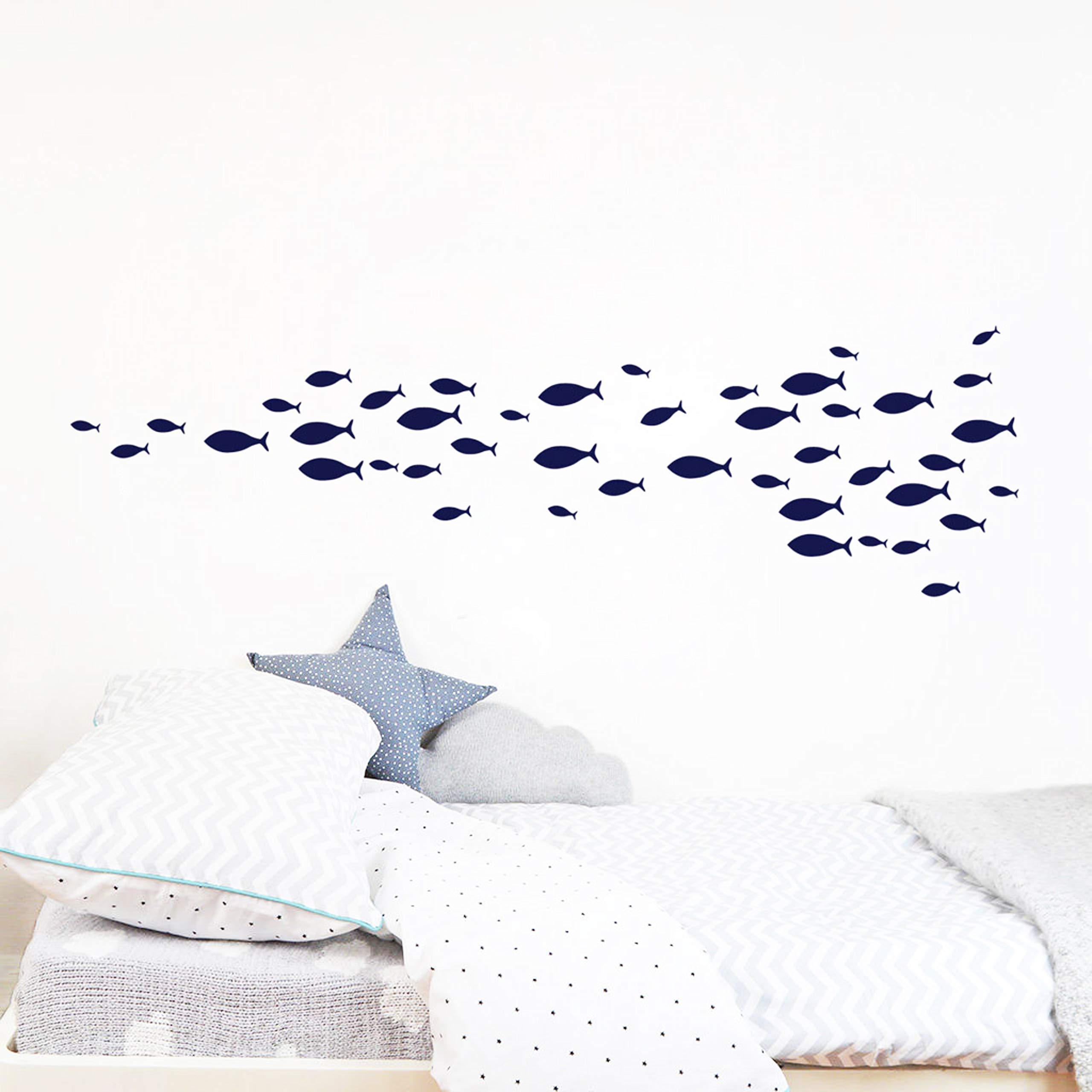 77Pieces Set Fish Wall Decal,Removable Vinyl Stickers for Kids Baby Bedroom, Bathroom,Nursery Decoration A05 (Blue)