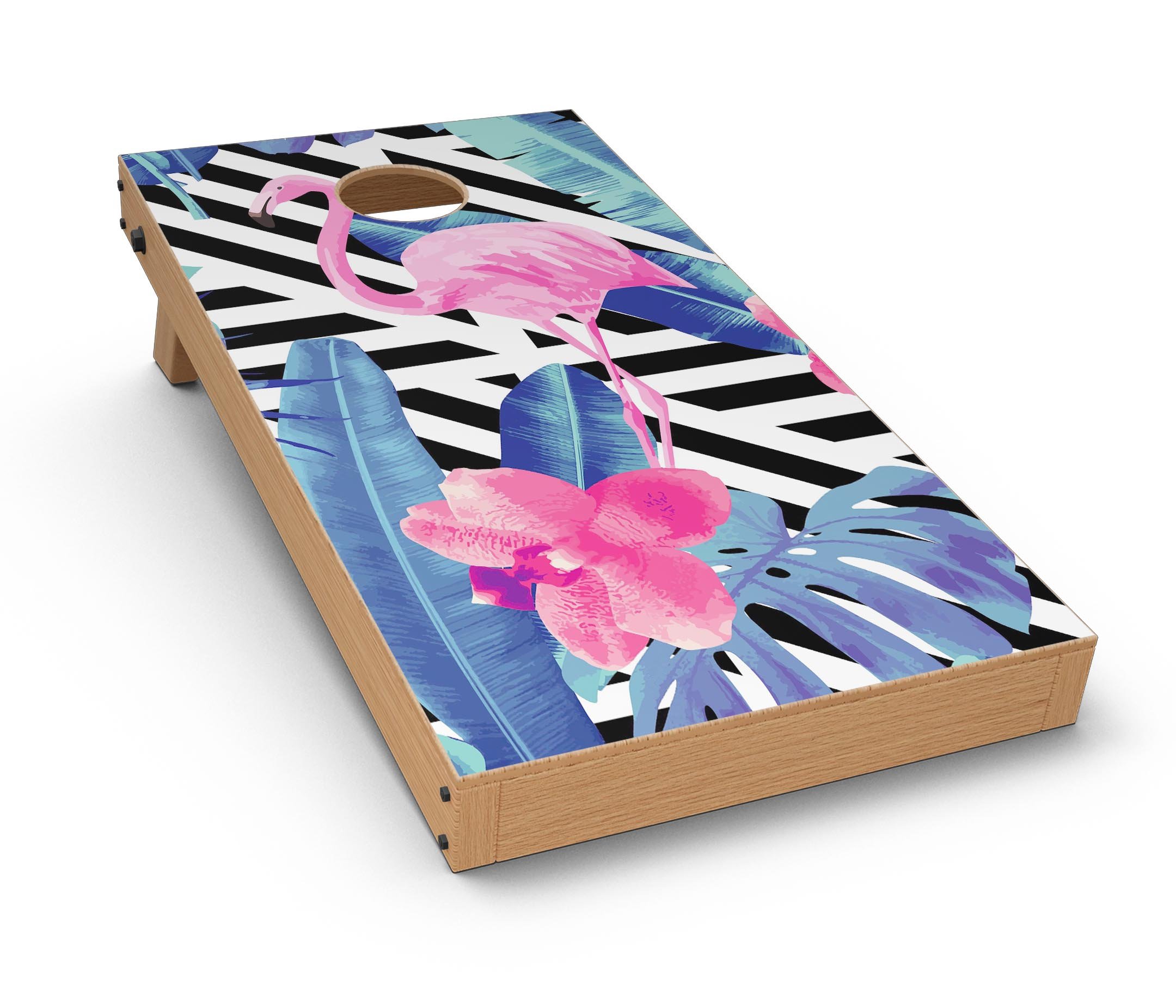 Design Skinz Summer Tropical Skin Set for Cornhole (Skin Only) - Vivid Tropical Chevron Floral v2