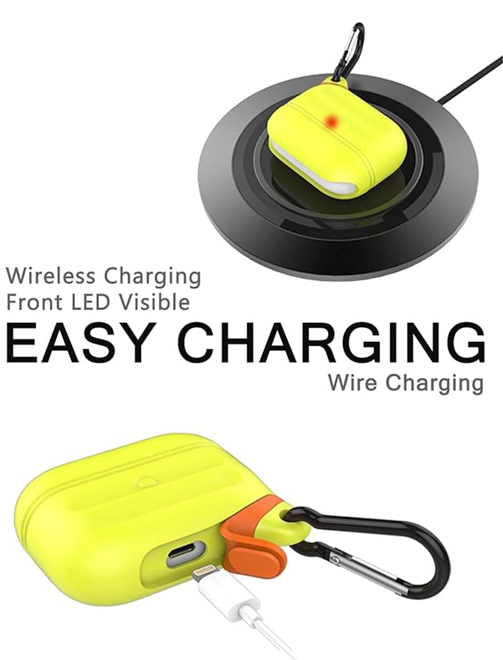 HALLEAST for AirPods 3 Case Waterproof, Front LED Visible & Support Wireless Charging, Protective Silicone Case Cover Compatible with for Apple AirPods 3 with Carabiner, Nightglow Yellow