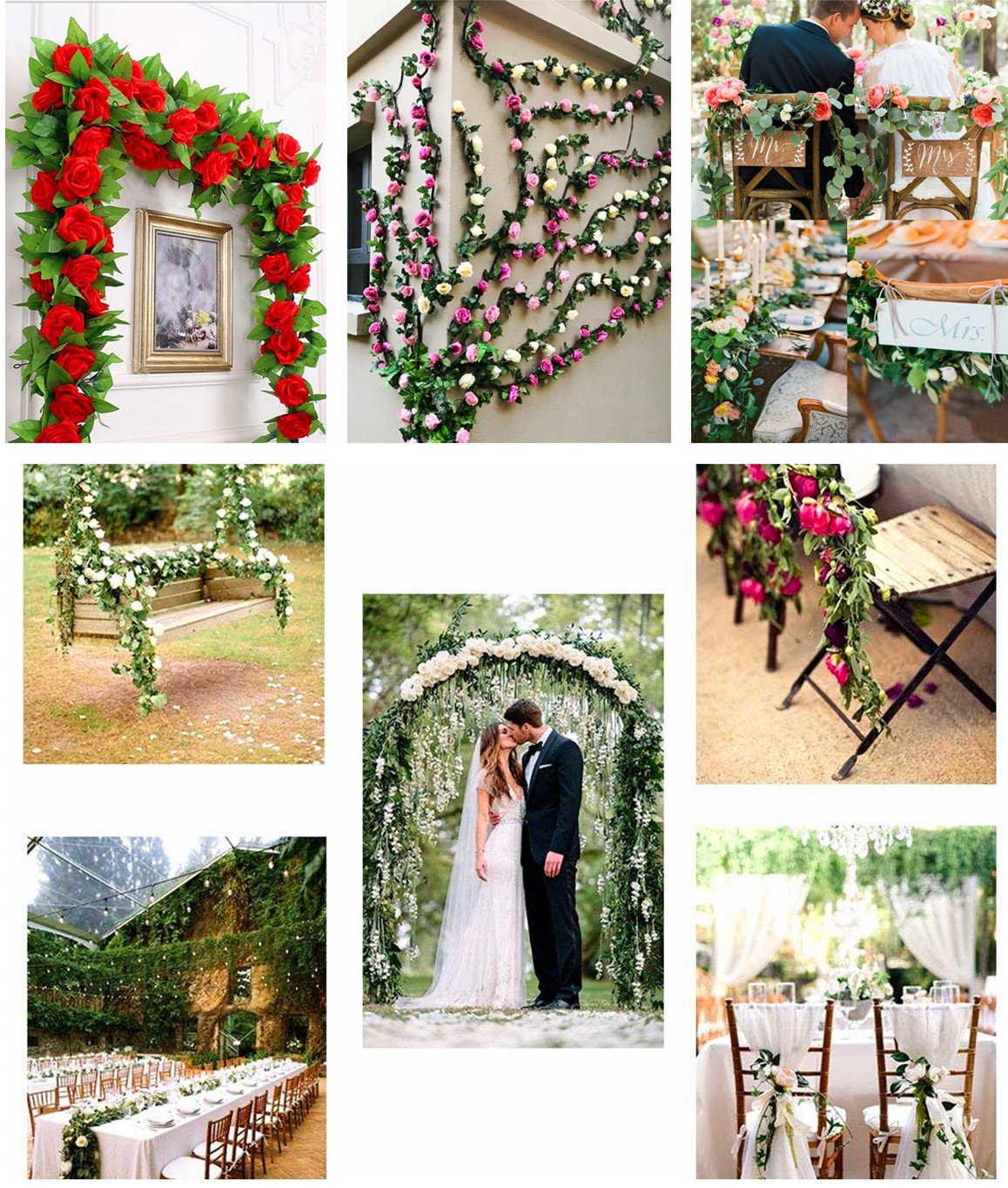 4 Pack 7.8ft Artificial Rose Vines with Green Leaves Fake Flowers Plants Hanging Garden Vine Garland for Wedding Home Party Decor Rustic Craft Supplies (Aqua)