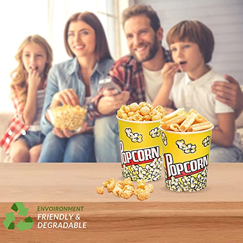 BLUFEU [50 Pack] 32 Oz Paper Popcorn Buckets – Leak-proof Disposable Popcorn Containers – Sturdy & Large Popcorn Cups Disposable for Movie night, Carnivals, Theme Party Decorations