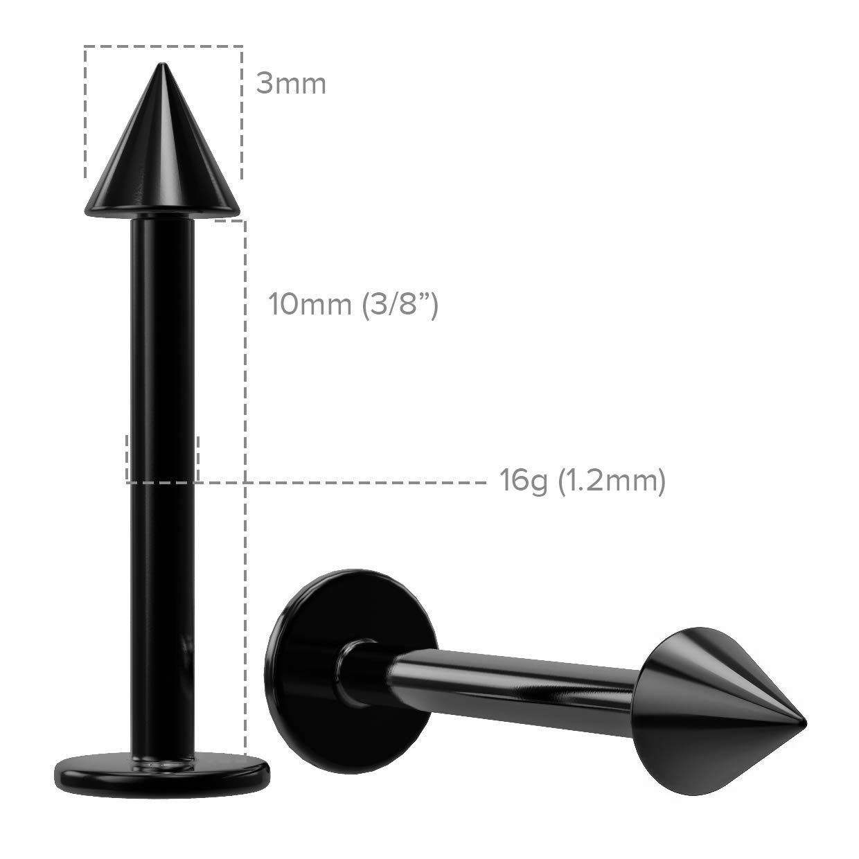 2pc 16g Black Labret Ring Studs For Men Women Snake Bite 10mm 3/8 Tragus Helix Piercing Jewelry 3mm