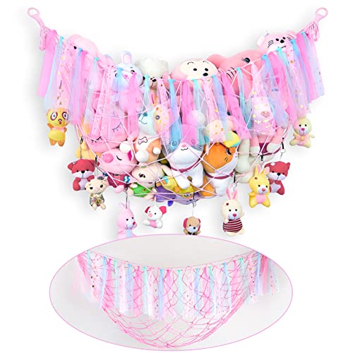 Basumee Stuffed Animals Net Or Hammock Wall Mounted Stuffed Animals Storage Display Plush Toy Storage With Tassels For Nursery Playroom Kids Room Decor