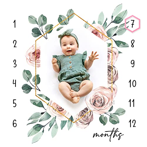 Calloo Baby Monthly Milestone Blanket for Baby Girls, Baby Monthly Milestone Blanket Girl, Baby Month Blanket for Baby Girl, Monthly Baby Milestone Blanket Girl, Baby Growth Chart Blanket 46"x46"