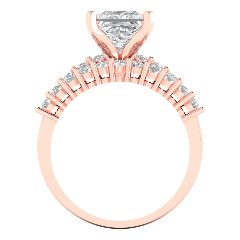 2.66 ct Princess Cut Clear Simulated Diamond 14k Rose Gold Solitaire W/Accents Wedding Engagement Promise Ring size 3.5