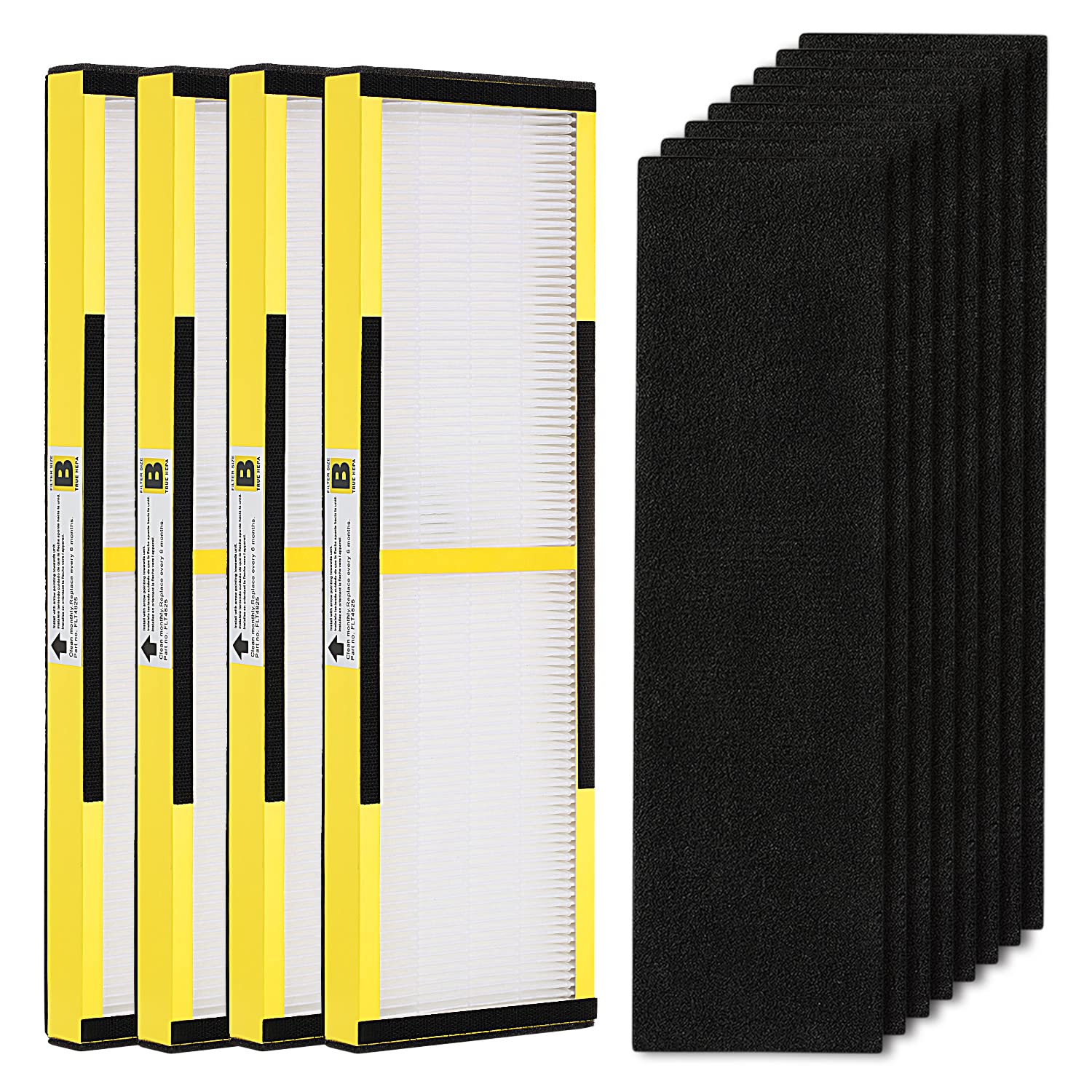 4 Pack FLT4825 True HEPA Filter B Replacement with Activated Carbon Pre-Filters Compatible with Guardian Air Purifier AC4825 AC4300 AC4800 AC4900 AC4850