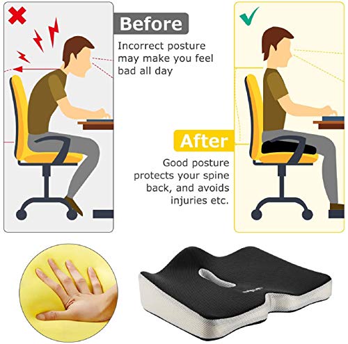 Carttiya Seat Cushion, Office Chair Cushions for Long Sitting, Non-Slip Extra Dense Wide Large Memory Foam Chair Pad for Tailbone, Coccyx, Sciatica, Back Pain Relief, Car & Chair Thick Pad for Hip
