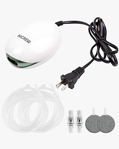 NICREW UFO Aquarium Air Pump, Ultra Silent Air Aerator Pump for Fish Tank, Oxygen Pump with Dual Outlets, Accessories Included, 2.5W