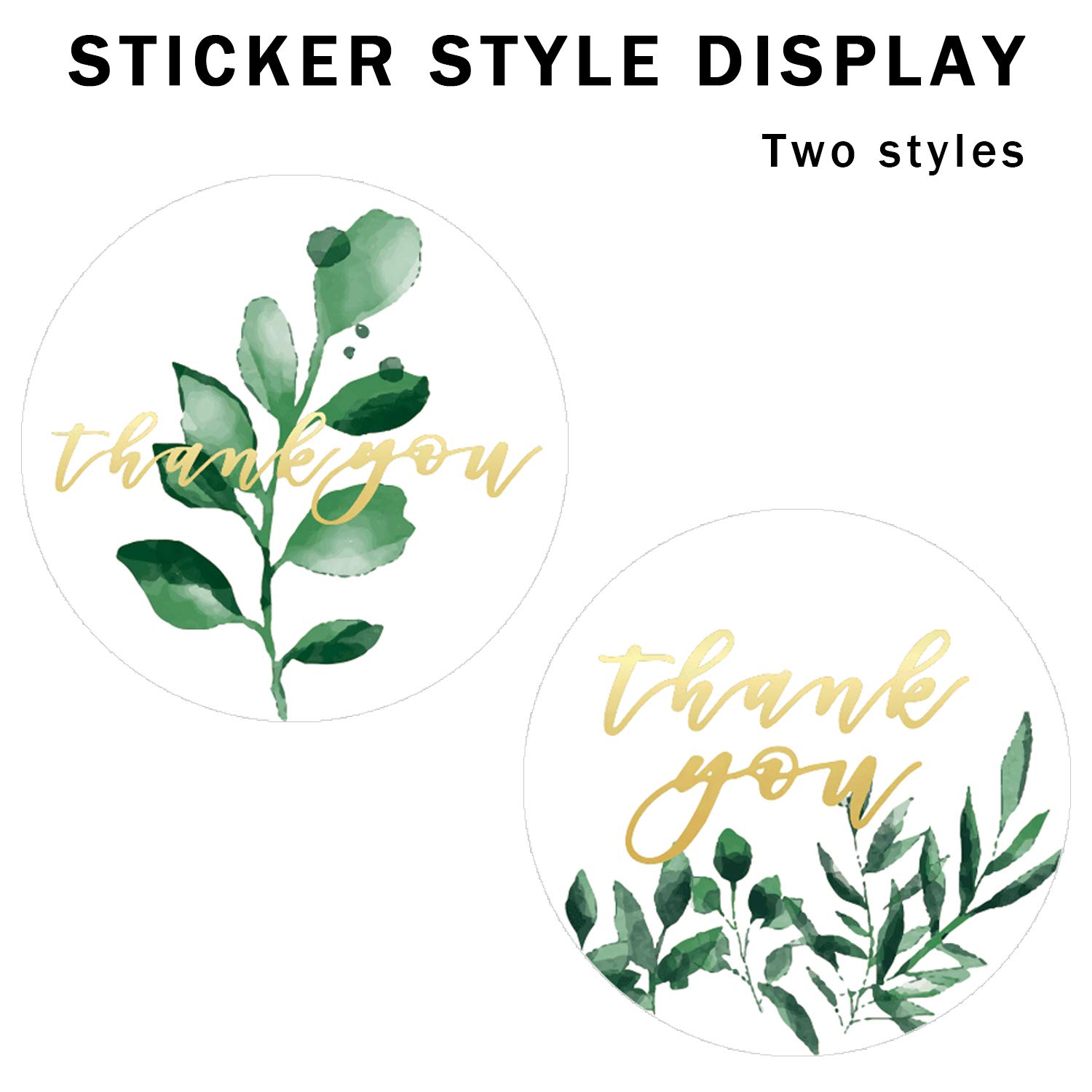 Thank You Label Sticker 1.5" Round, 500 Labels per Roll, Thank You Sticker for Birthday, Wedding, Gift, Bridal Shower Gold .The Poster Pattern is Two Different Leaves. Golden Font1