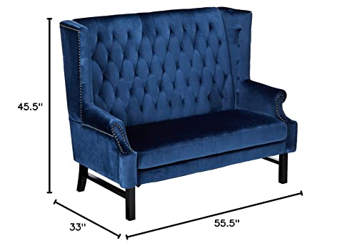Christopher Knight Home Nolie High Back Tufted Winged Velvet Loveseat, Cobalt / Dark Brown