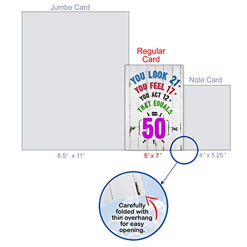 NobleWorks - 50th Funny Milestone Birthday for Men and Women, Celebrate and Congrats Notecard with Envelope - Age Equation 50 Birthday C7195MBG