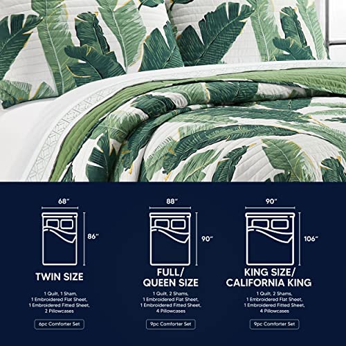Chic Home Palm Springs 9 Piece Quilt Set Stitched Palm Tree Print Bed in A Bag - Sheet Set Decorative Pillow Shams Included, Queen, Green