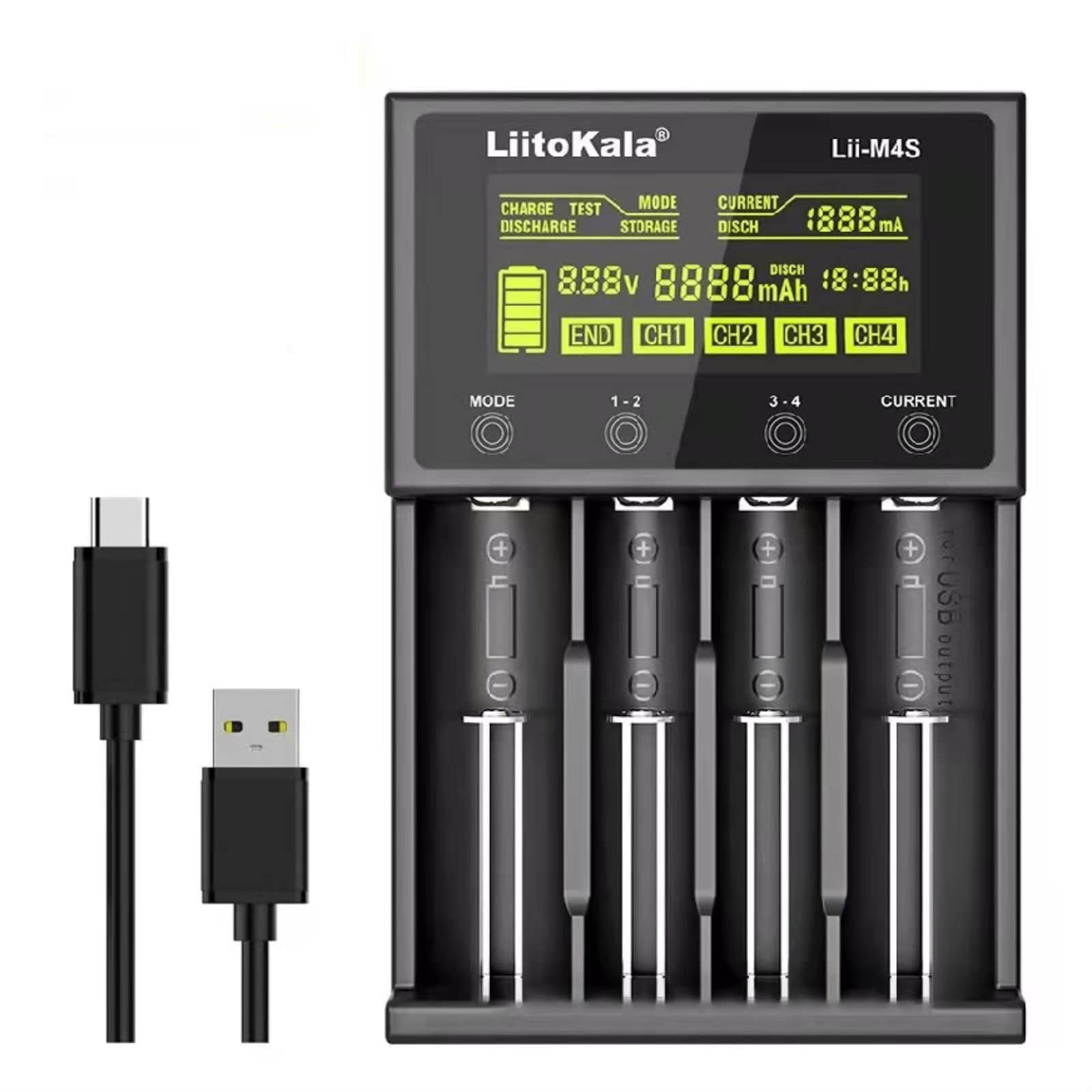 4-Bay 18650 Battery Charger，Test Battery Capacity，Touch Button,Universal Battery Charger for: 3.7V 26650 20700 18650 18350 1.2V NiMH/Cd AA AAA Size Batteries