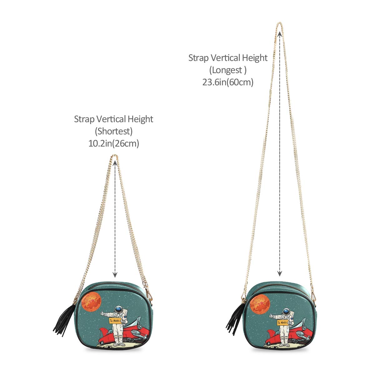 ALAZA PU Leather Small Crossbody Bag Purse Wallet Pop Art Retro Astronaut Space Cartoon Cell Phone Bags with Adjustable Chain Strap & Multi Pocket
