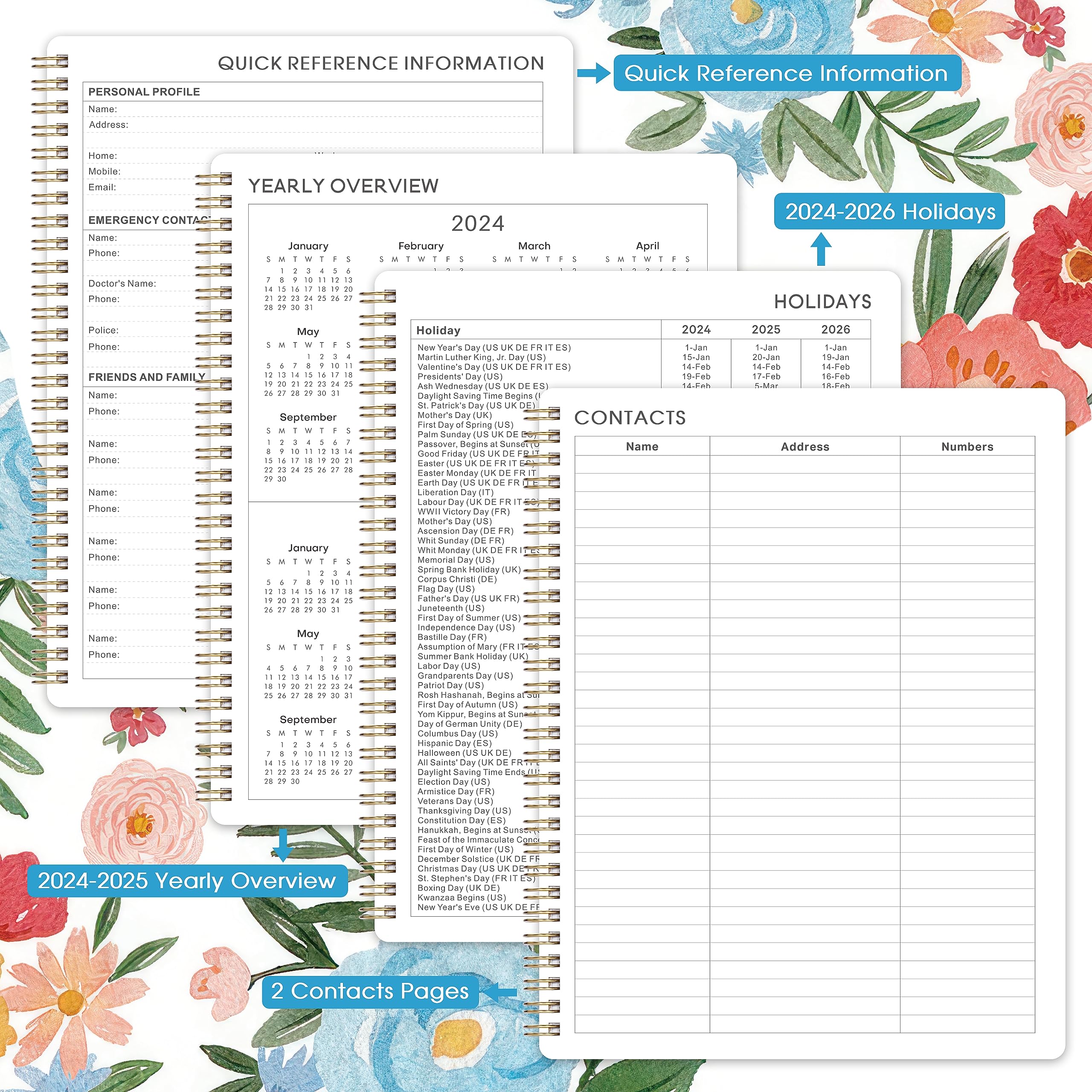 2024 Planner - 2024 Planner Weekly and Monthly, Jan 2024 - Dec 2024, 8" x 10", 2024 Calendar Planner with Printed Tabs, Flexible Cover, Premium Paper, Holidays, Twin-wire Binding, Perfect Organizer