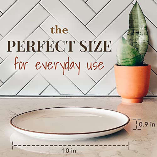 Mora Ceramic Dinner Plates Set of 6, 10 inch Dish Set - Microwave, Oven, and Dishwasher Safe, Scratch Resistant, Modern Rustic Dinnerware- Kitchen Porcelain Serving Dishes - Vanilla White