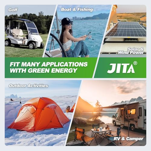 JITA 12V 100Ah LiFePO4 Battery 12.8V Lithium Battery, Built-in 100Amp BMS, 20000+ Deep Cycle,1280W Power Output for Trolling Motor,RV, Solar Power System, Marine, Home Energy Storage and Off Grid
