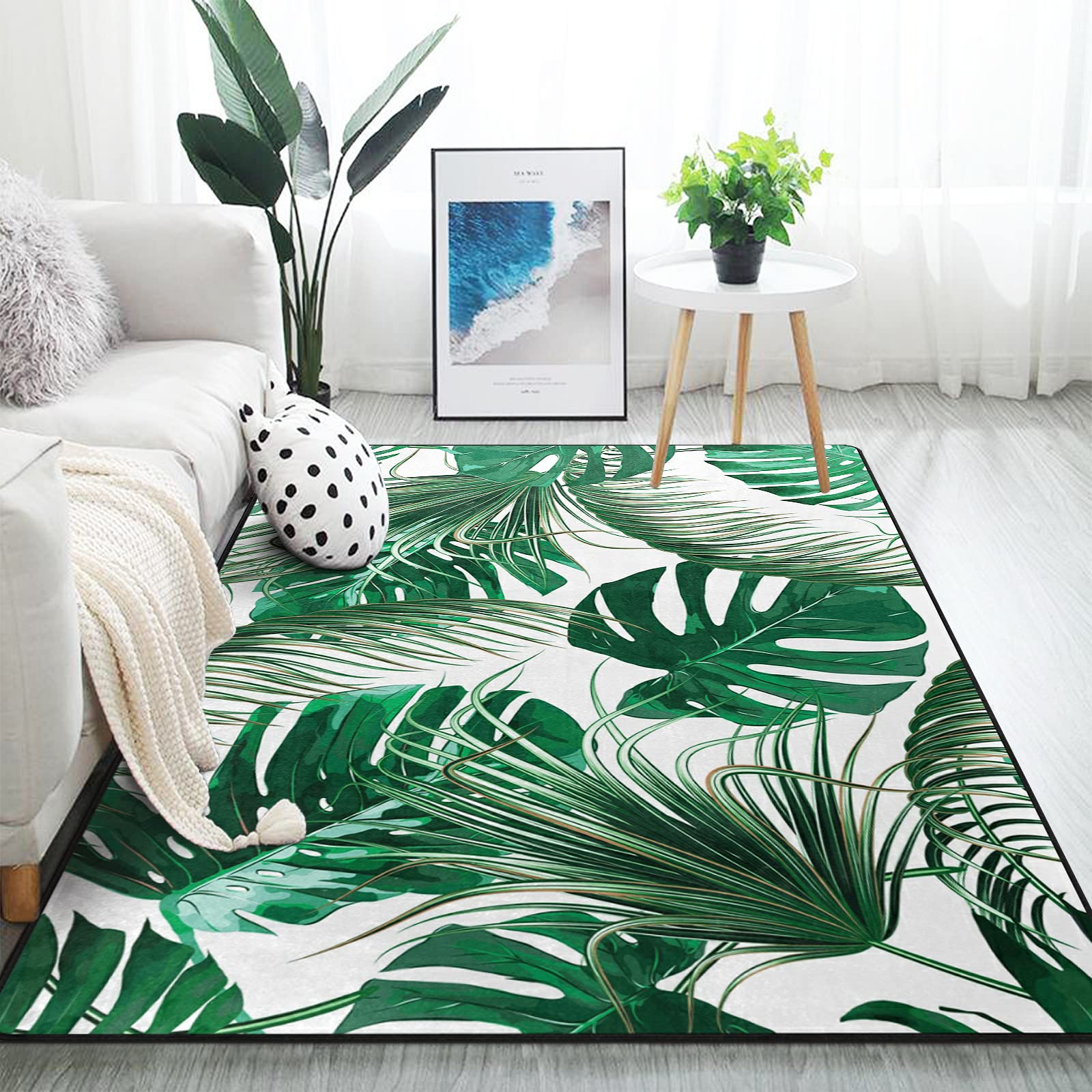 ALAZA Tropical Palm Tree Leaves Leaf Green Area Rug Rugs for Living Room Bedroom 7' x 5'