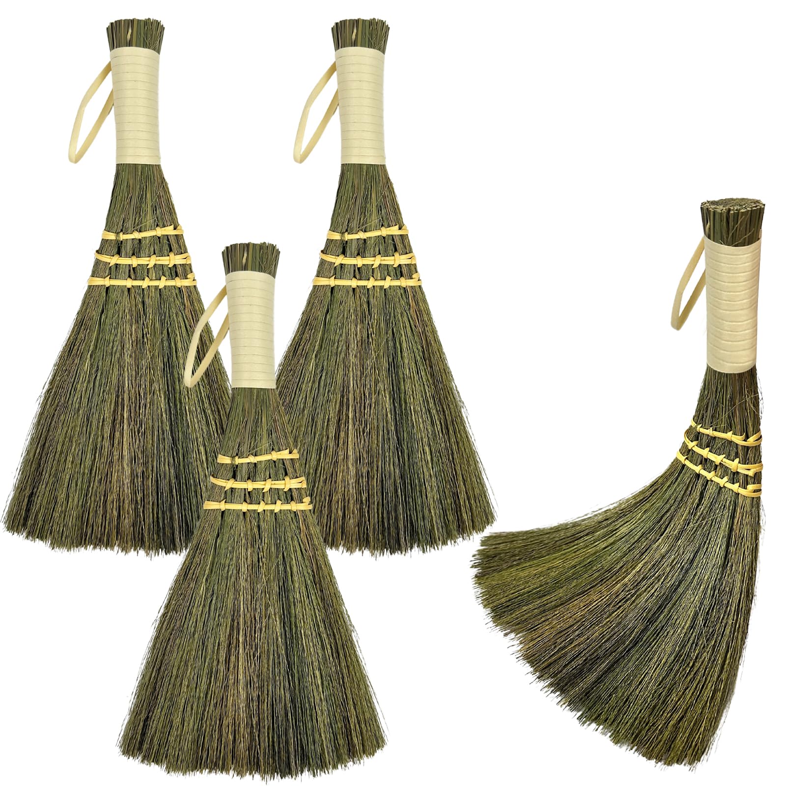 4pcs 10.6 Inch Short Handle Whisk Broom Mini Broom, Natural Bristles Handheld Brush Hand Broom for Multi Surface Sweeping Small Hand Broom Brush for Outdoor Camping Car Porch Debris Dust Dirt