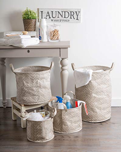 DII Collapsible Waterproof Chevron Laundry, Small Round, Stone/Cream, 2 Piece