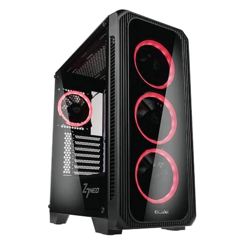 Zalman Z7 NEO ATX Mid-Tower Gaming PC Case, Tempered Glass Side Panel, 4X Pre-Installed 120mm RGB LED Ring Fans, High-End PC Cabinet