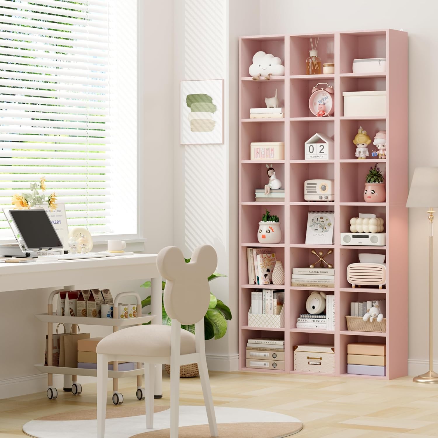8-Tier Media Tower Rack, 11.6 X 9.3 X 71 Inches CD DVD Slim Storage Cabinet with Adjustable Shelves, Tall Narrow Bookcase Display Bookshelf for Home Office,Pink
