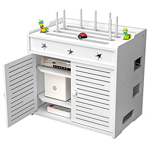 Cabinets Floating Shelf,WiFi Router Modem, Cable Power Plug Wire Storage Boxes, Multi-Function Storage Rack with Door (Color : White, Size : 37x26x40cm)