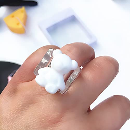 2/6Pcs Cute Candy Color Resin Tiny Gummy Bear Ring Sweet Resin Acrylic Heart Ring Set for Women Party Birthday Jewelry Gifts (E 8Pcs)