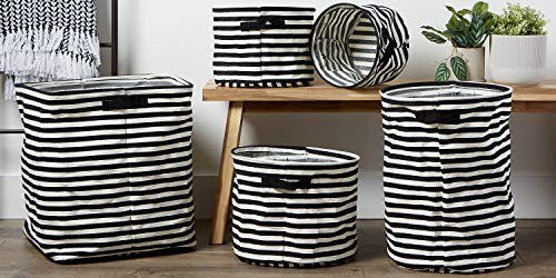 DII Laundry Storage Collection Cabana Stripe Collapsible and Waterproof Bins, Round Hamper, 13.75x20, Black