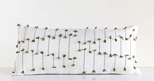 Creative Co-Op Handwoven Cotton Blend Lumbar Pillow with Tassels, Green