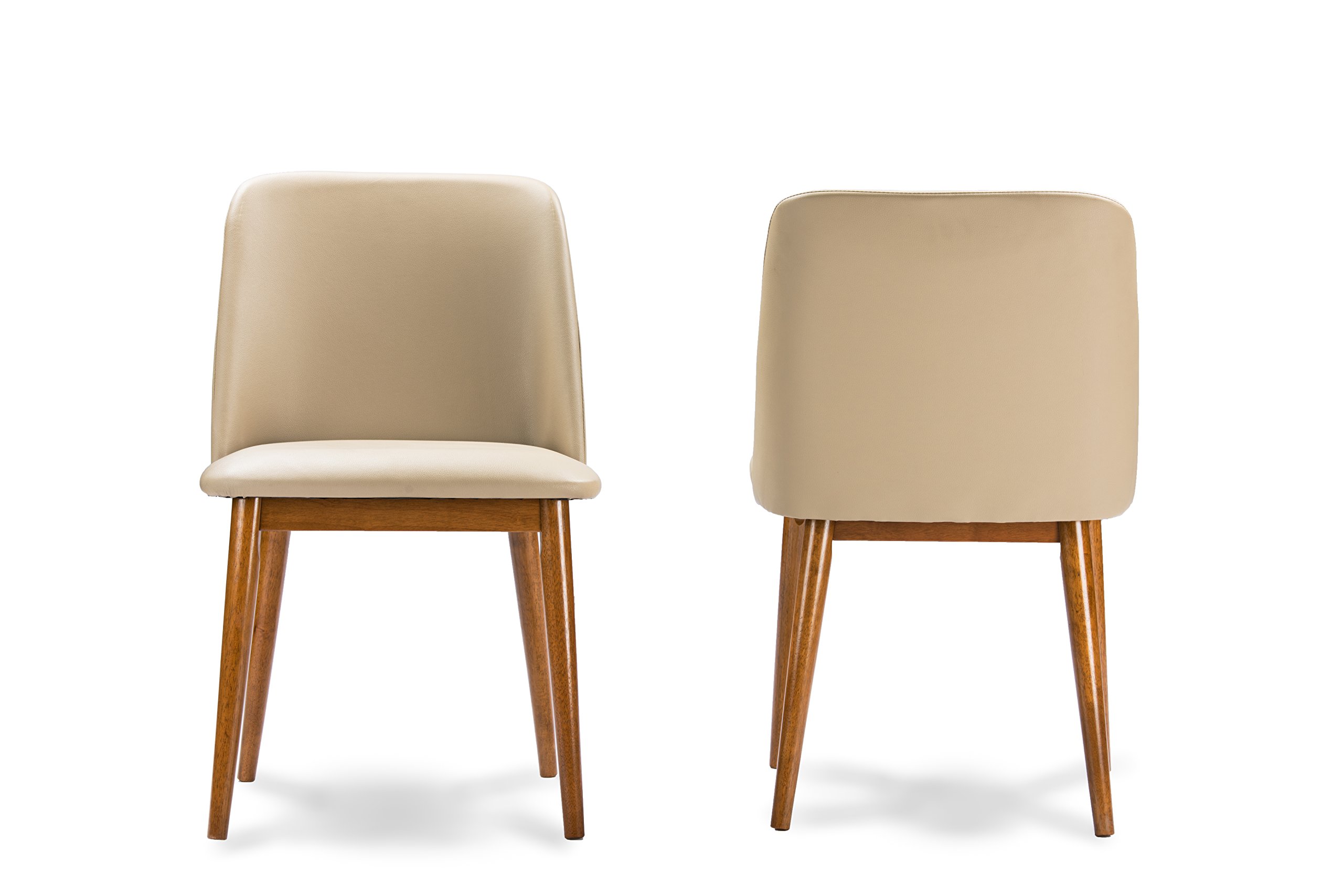 Baxton Studio Lavin Mid-Century Dark Walnut Wood and Beige Faux Leather Dining Chairs (Set of 2)