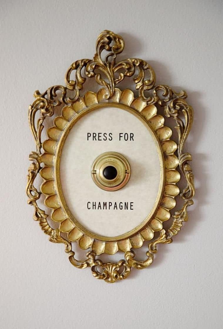 Okuorze Press for Champagne Button, Press for Champagne Framed Vintage Button,Champagne Themed Decor Wall Plaque Ornament Gift for Party Christmas Home Bedroom Hotel, Gold
