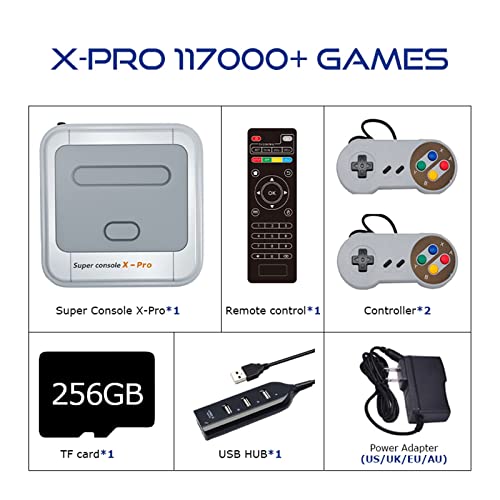 256GB X PRO Retro Game Console with 117,000+ Games, Dual System, Video Game Console for 4K HD TV, 2 Controllers, WiFi/LAN, Great Gift for Friends