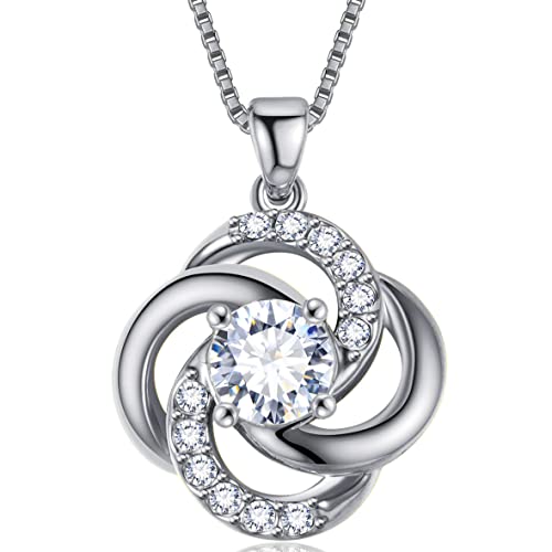 AOUCIA Women Girls 18K Gold Love Heart Cubic Zircon Women's Pendant Necklaces Halloween Christmas Valentineās Wife Motherās Day Mom Gifts Jewelry (Petal-Platinum)