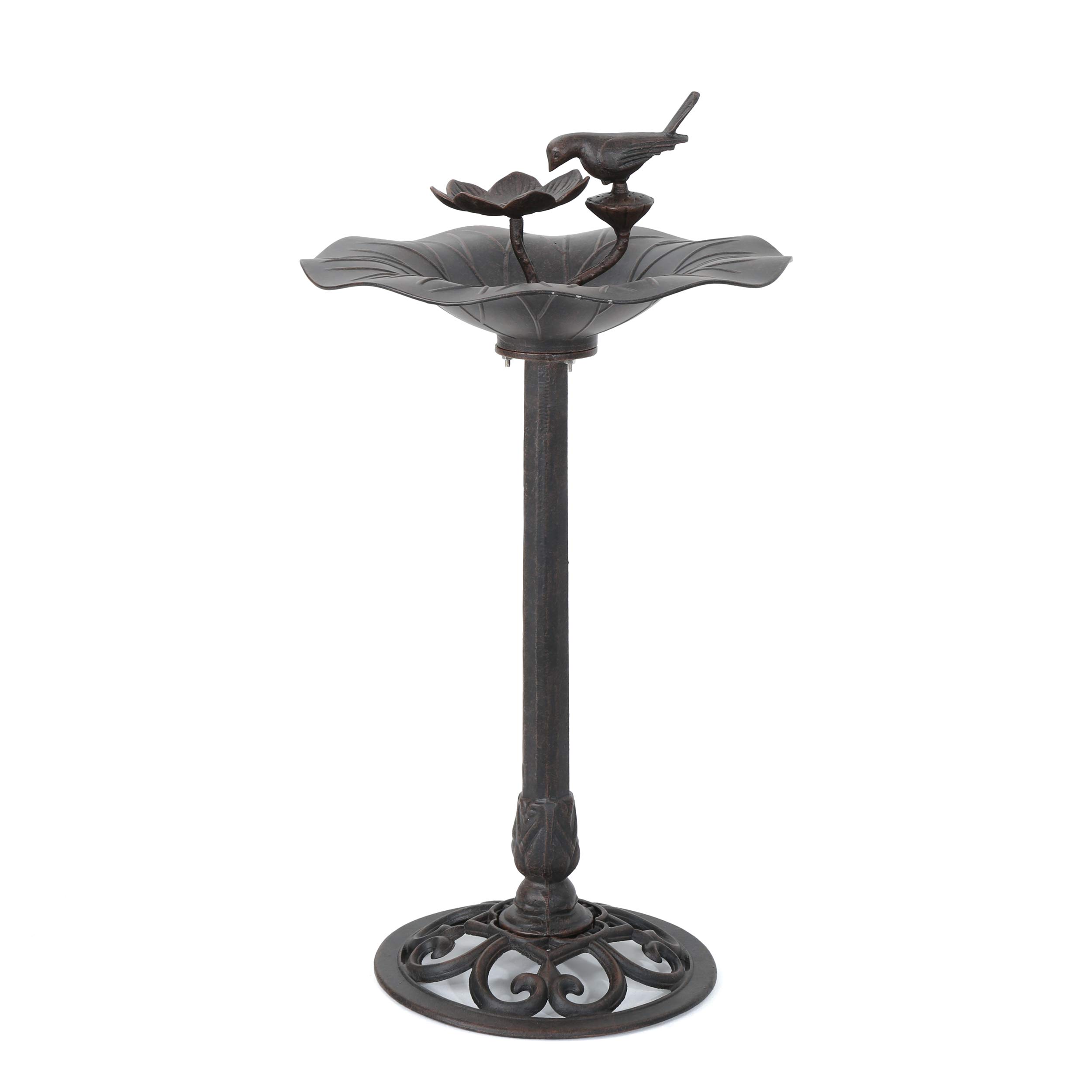 Christopher Knight Home Lancaster Outdoor Aluminum Top Bird Bath with Iron Base, Bronze
