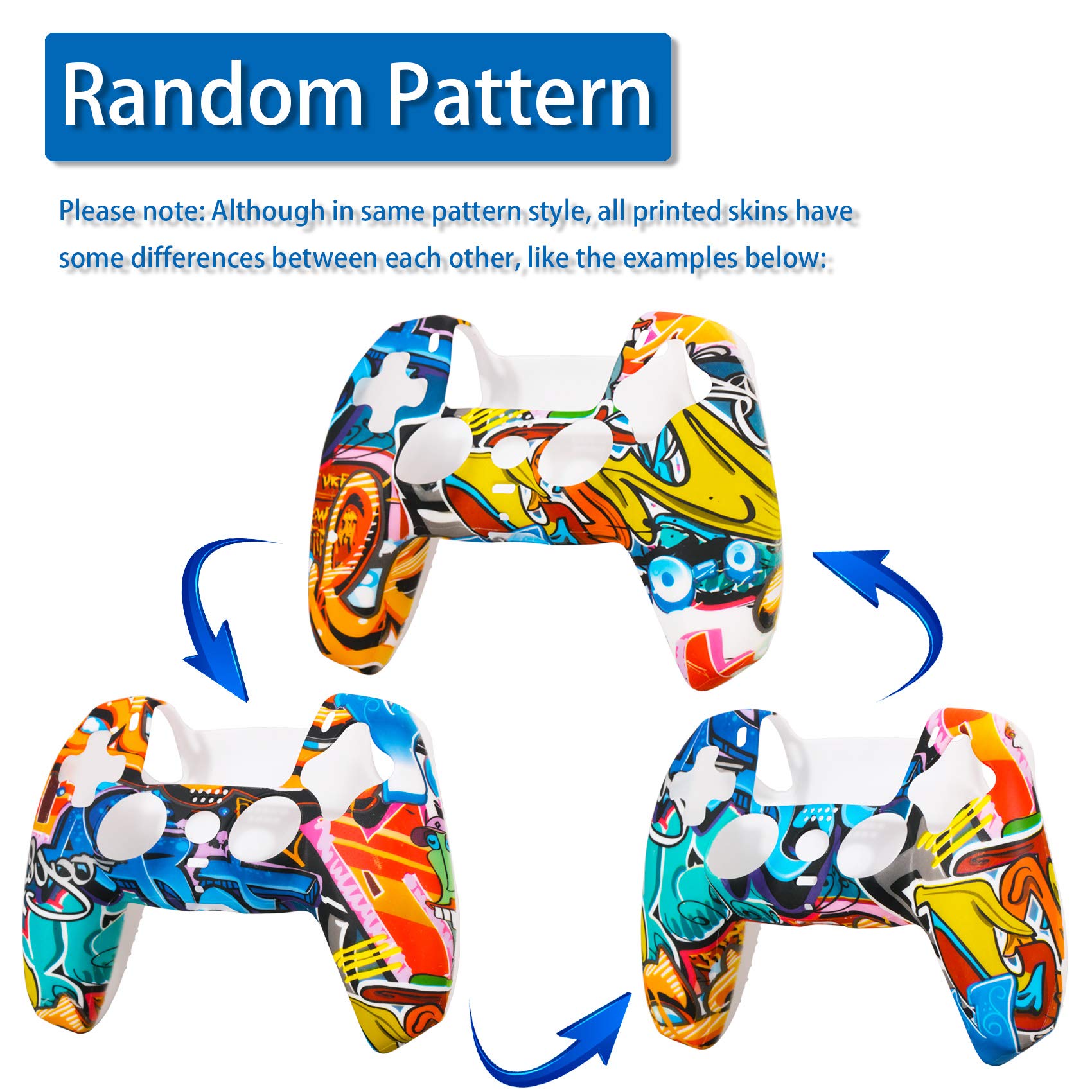 9CDeer 1 Piece of Silicone Transfer Print Protective Cover Skin + 10 Thumb Grips for PlayStation 5 / PS5 Controller Rainbow