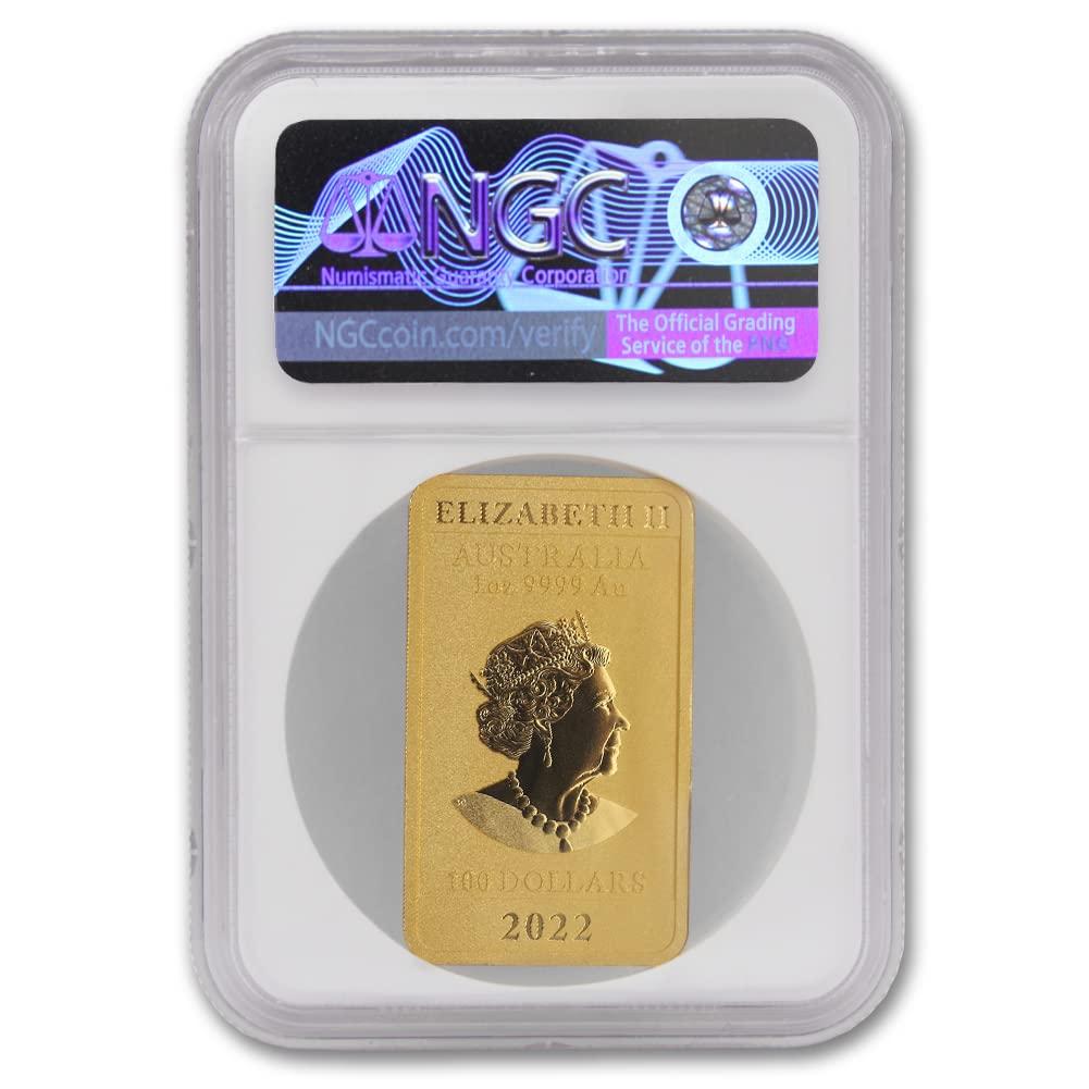 2022 P 1 oz Australian Gold Dragon Bar MS-70 (MS70 - First Day of Issue) 24K $100 NGC Mint State