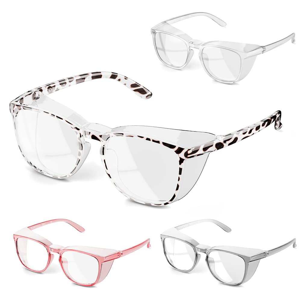 4-Pack Fashion Safety Glasses Goggles Anti Fog for Women Man Ansi Z87.1 Safety Glasses Anti Blue Light / Anti-Scratch / Anti-pollen Protective Eyewear for Nurse Dental and Daily Use Reading Available